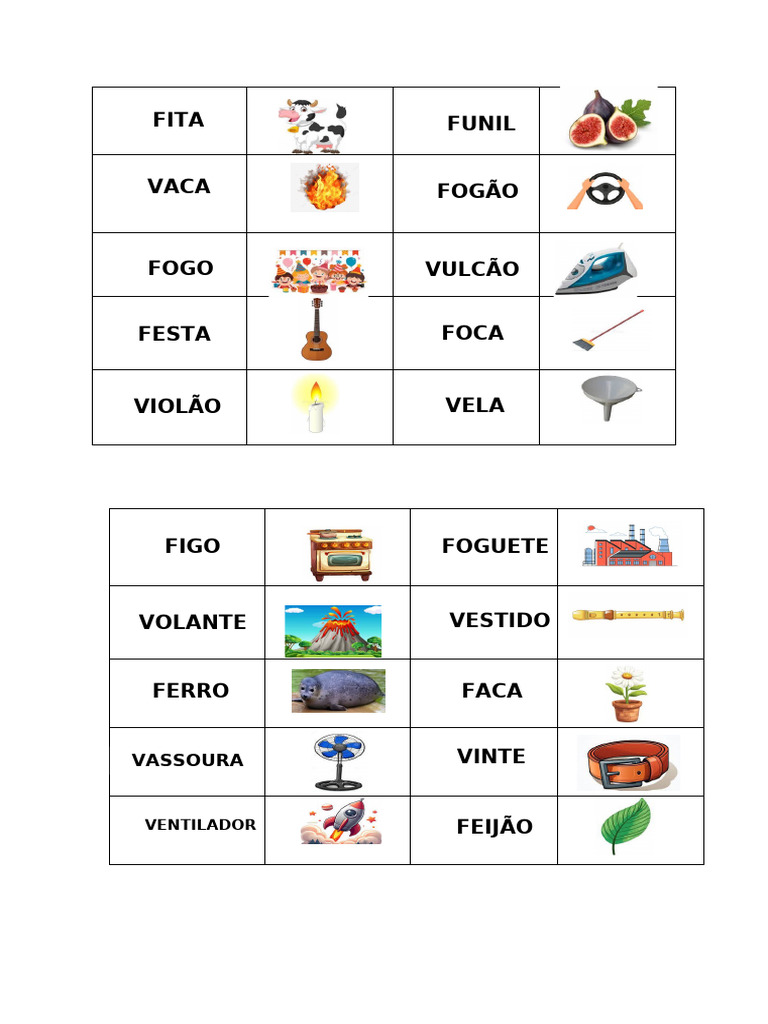 Lista de Palavras com F e V | PDF