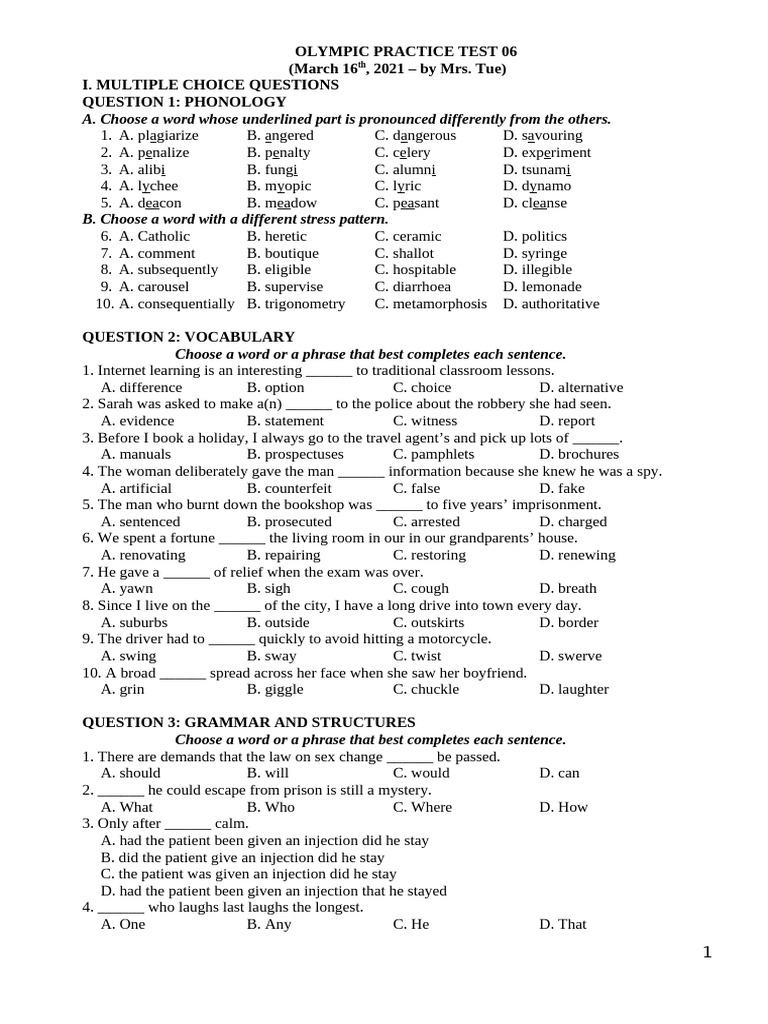 Olympic Practice Test Overview | PDF | Saturn | Tourism