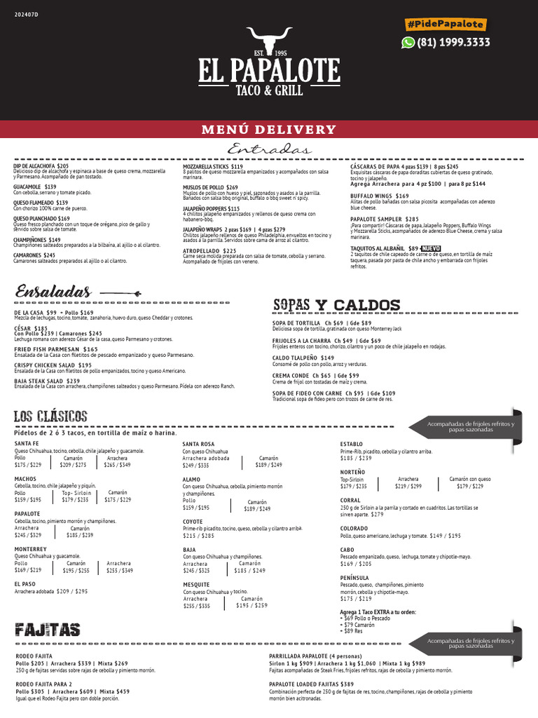 Menú Completo De El Papalote Pdf Sopa Cilantro