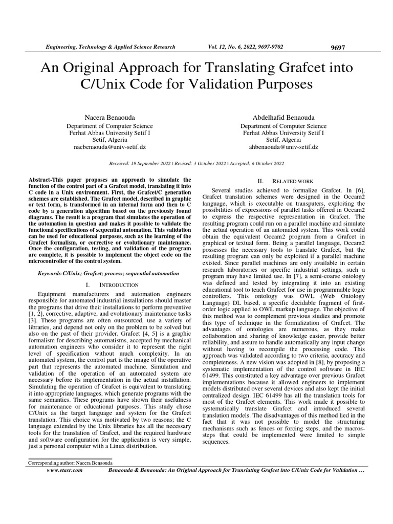 An Original Approach For Translating Grafcet Into | PDF | Computer Program | Programming