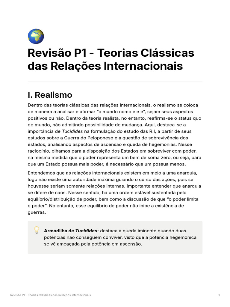 Teorias Clássicas de RI: Realismo, Liberalismo e Marxismo | PDF ...