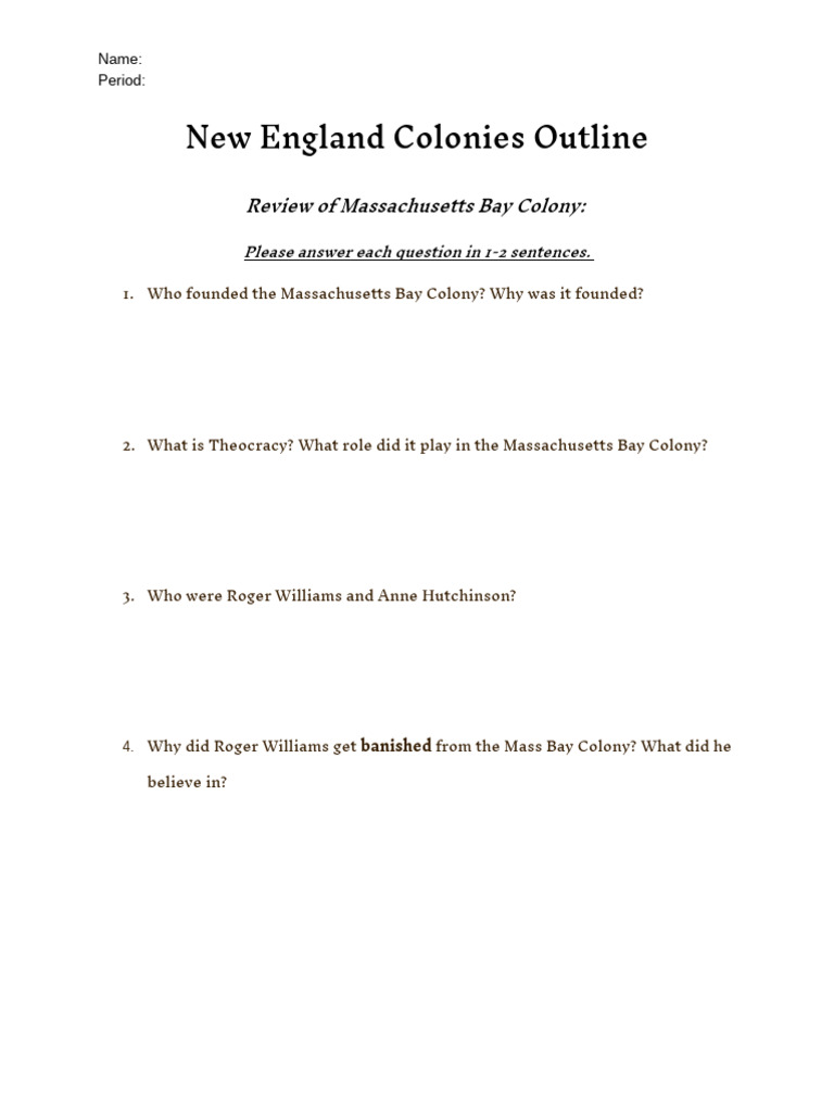 New England Colonies Outline (Rhode Island and Connecticut) | PDF