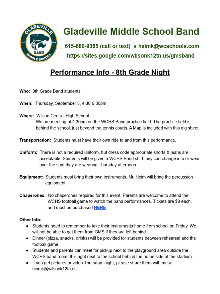 8th Grade Night Gig Sheet | PDF