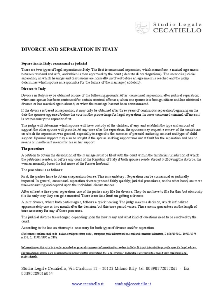 Separation and Divorce in Italy: How To | PDF | Divorce | Alimony