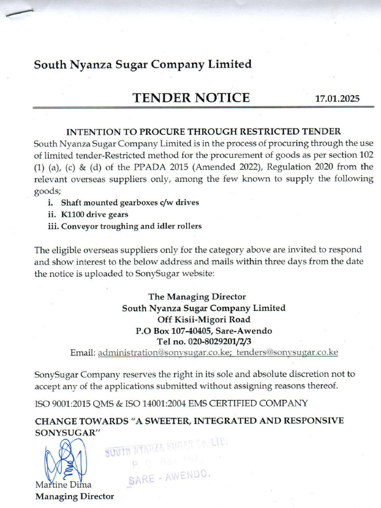 Intention to Procure Restricted-tender Notice 17.01.2025 | PDF