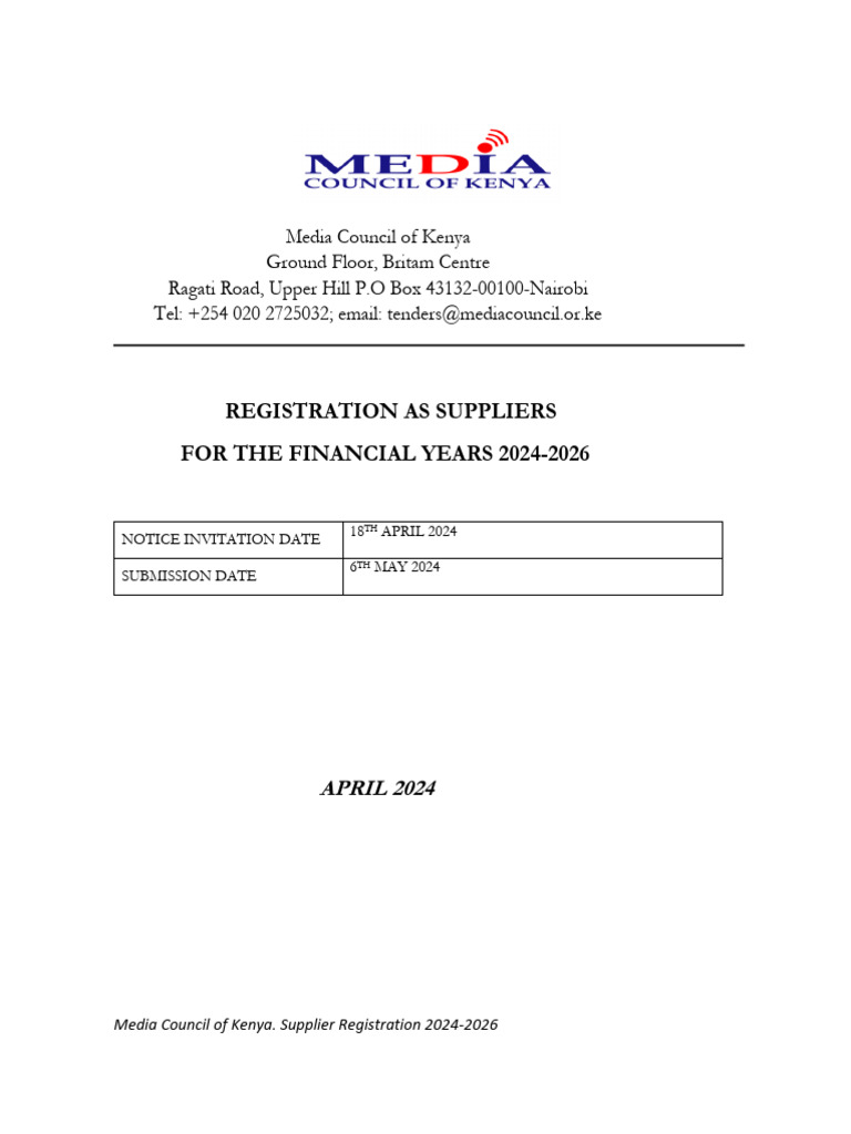 MCK Registration-Of-Suppliers-Tender-Doc-2024-2026 - 0 | PDF | Addendum