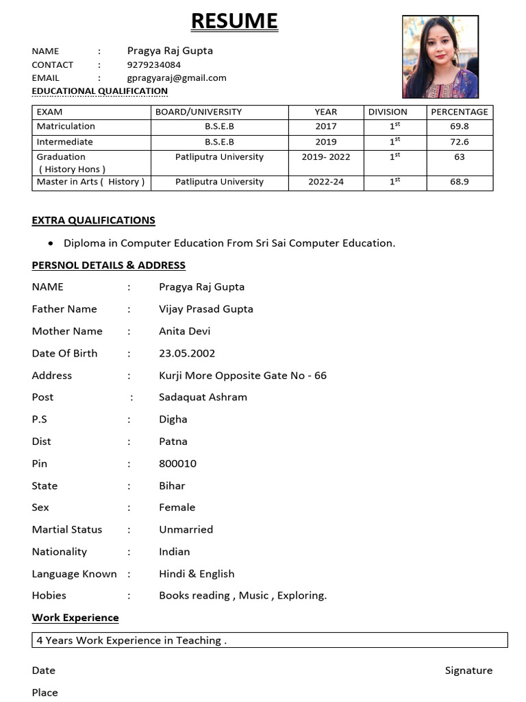 Pragya Raj Gupta Resume Summary | PDF