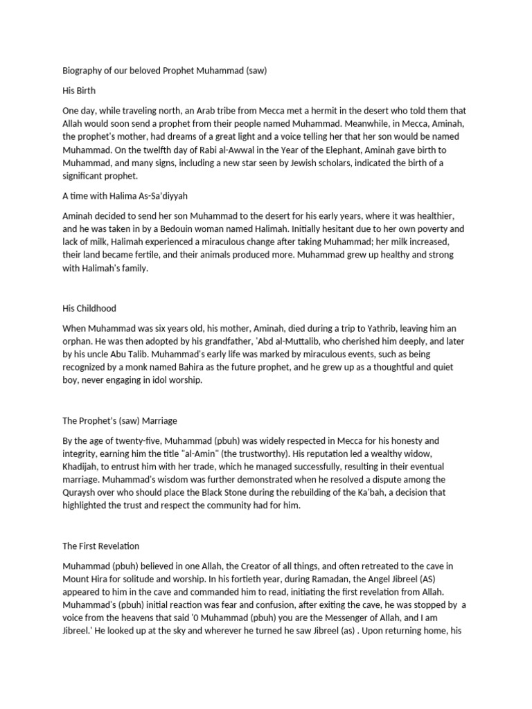 Biography of Our Beloved Prophet Muhammad | PDF | Muhammad | Mecca