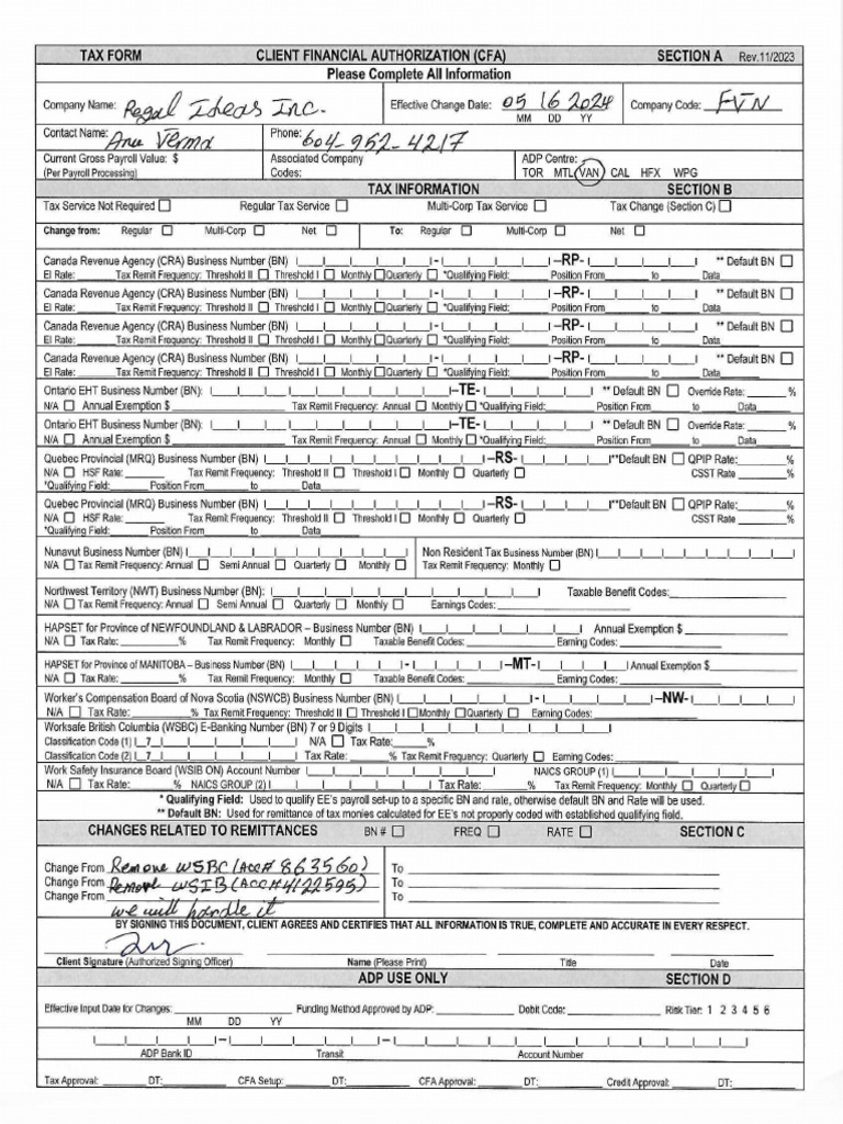 Request Forms For To Remove WSBC and WSIB From ADP | PDF