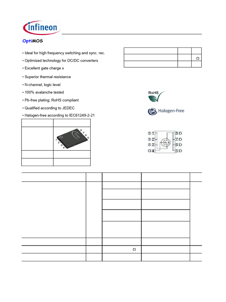 Infineon BSC100N06LS3 Datasheet | PDF | Diode | Field Effect Transistor