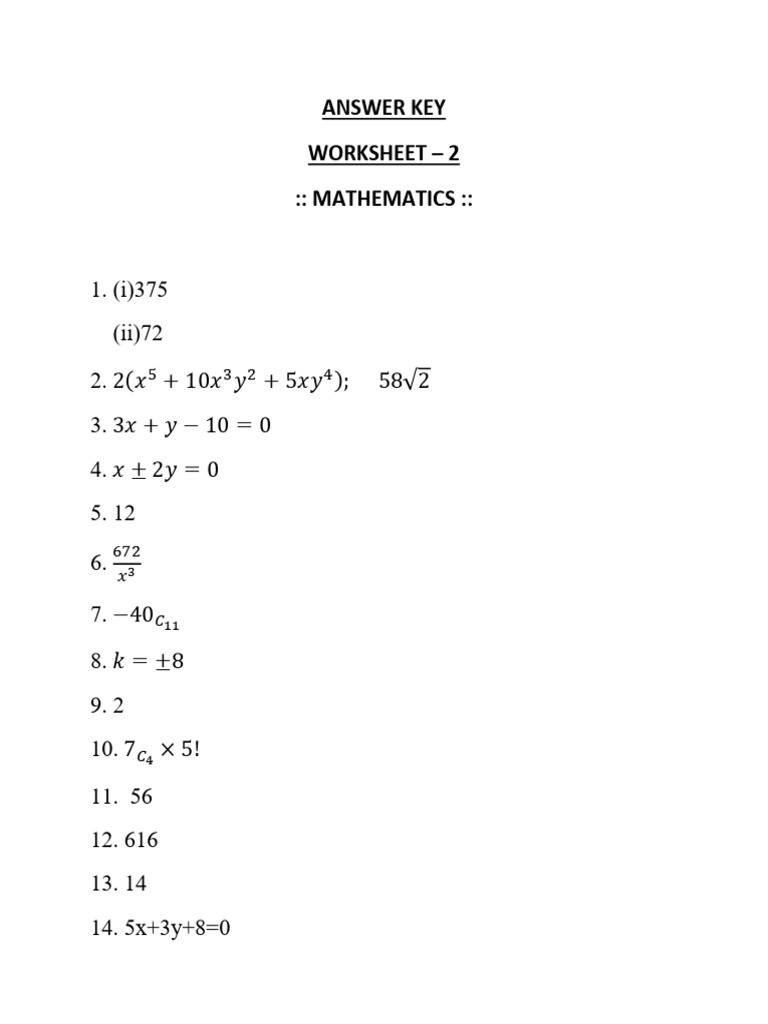 Math Worksheet Answer Key | PDF