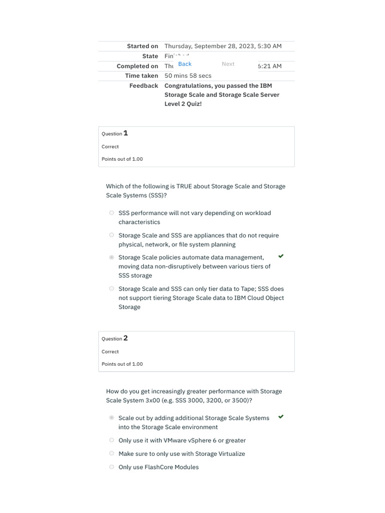 IBM Storage Scale and Storage Scale Server Level 2 Quiz - Attempt Review | PDF | Cloud Computing ...