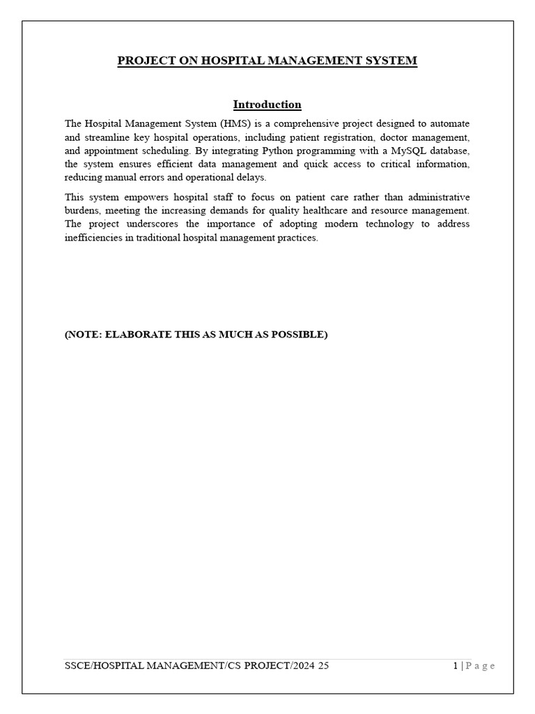 Hospital Management System | PDF | Databases | Feasibility Study