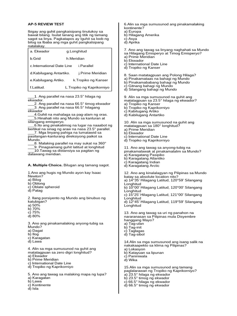 Ap-5 Review Test | PDF