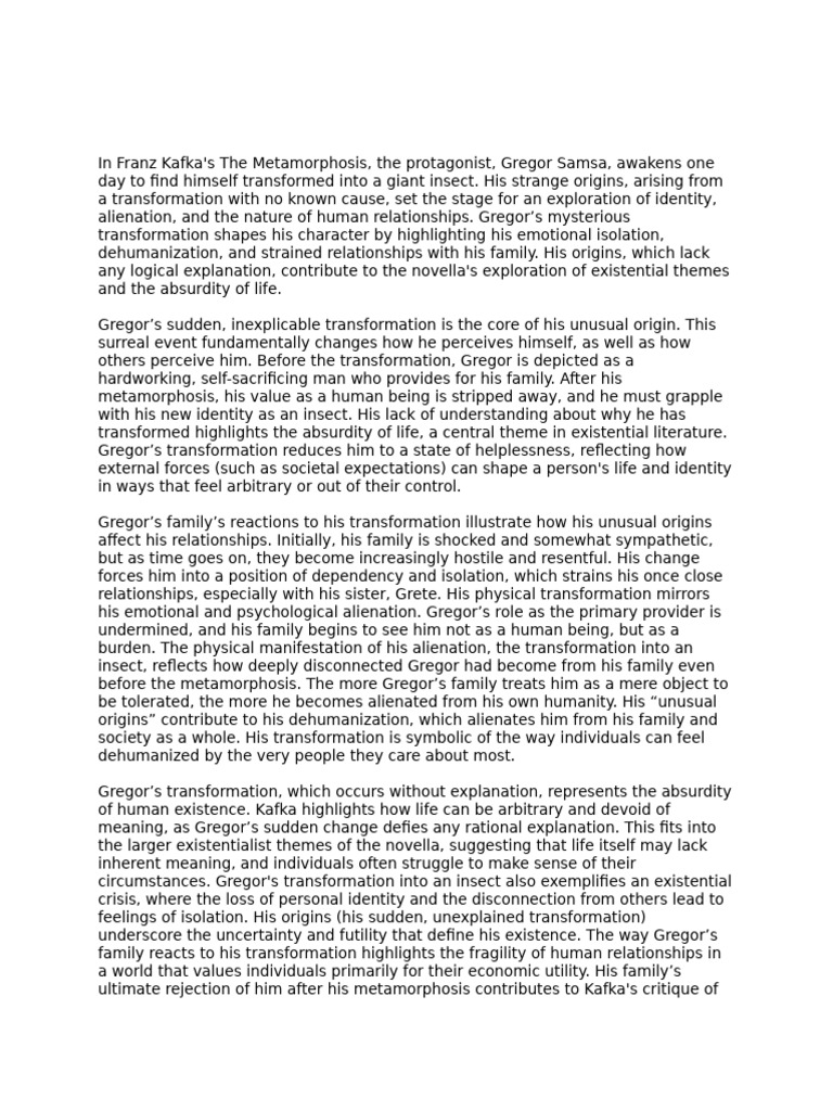 Metamorphosis Essay Samples | PDF | The Metamorphosis | Behavioural ...