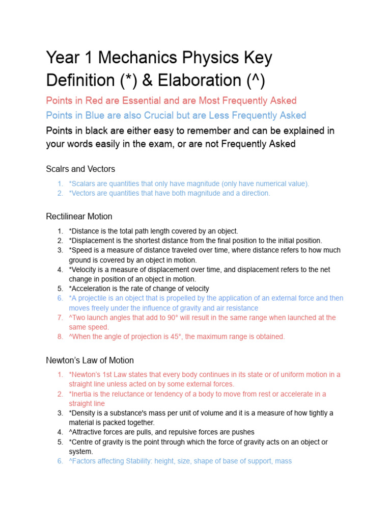 Year 1 Mechanics Physics Guide | PDF | Rotation Around A Fixed Axis | Force