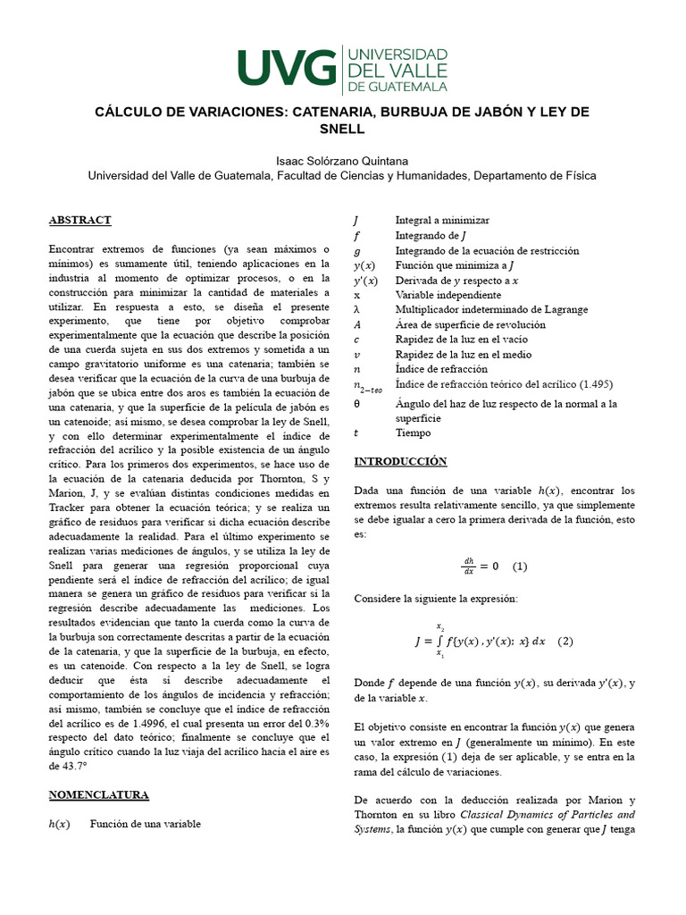 Lab - Cálculo de Variaciones | PDF | Refracción | Ligero