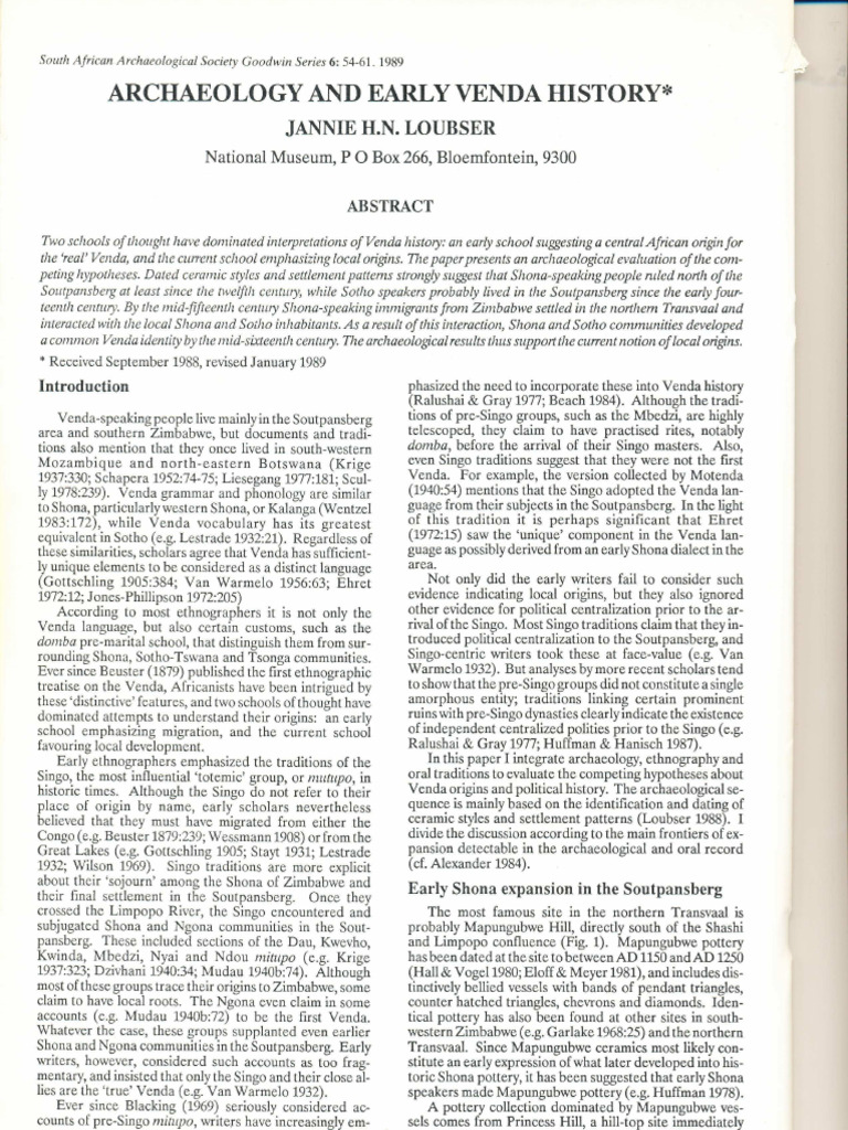 Archaeology and Early Venda History | PDF | Linguistics