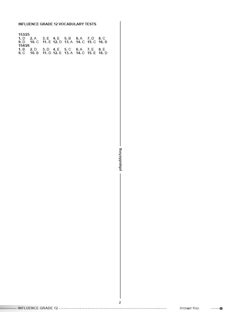 Grade 12 Vocabulary Answer Key | PDF