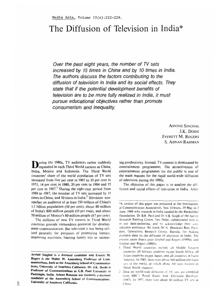 The Diffusion of Television in India | PDF