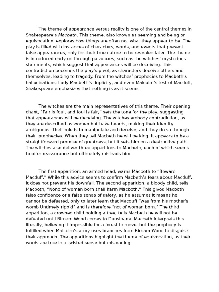 Appearance vs. Reality in Macbeth | PDF | Macbeth