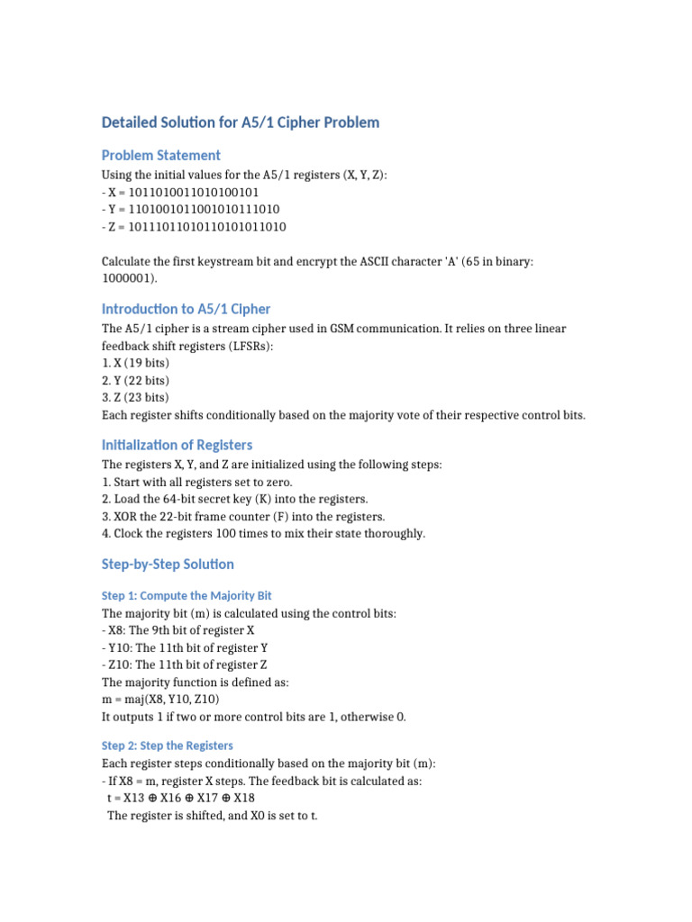 Detailed A5 1 Cipher Solution | PDF | Applied Mathematics | Computer ...