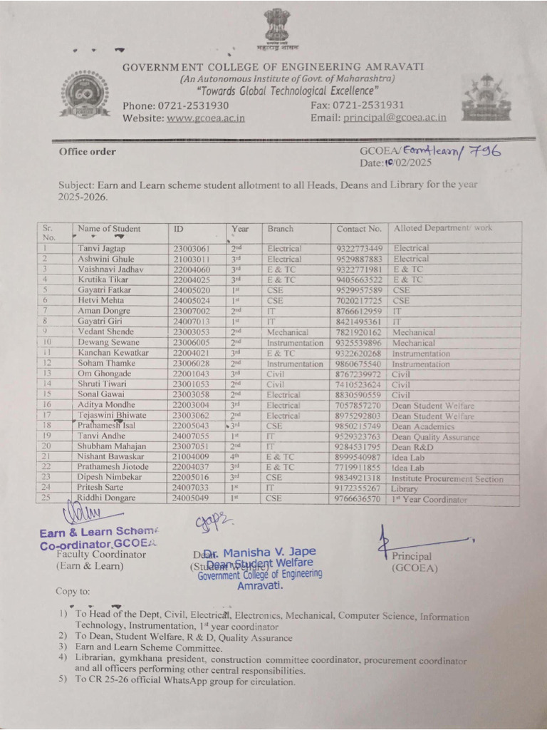 Earn and Learn Scheme Selected Students | PDF