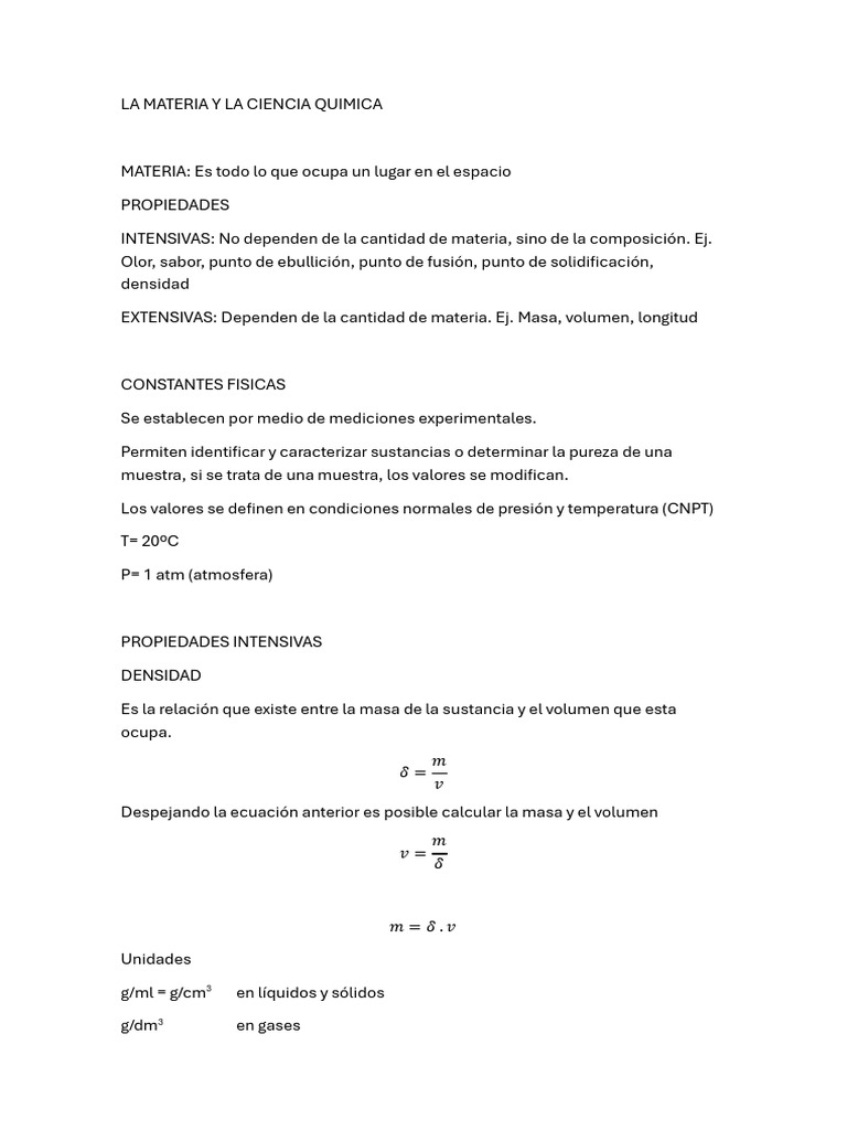 Materia propiedades densidad | PDF