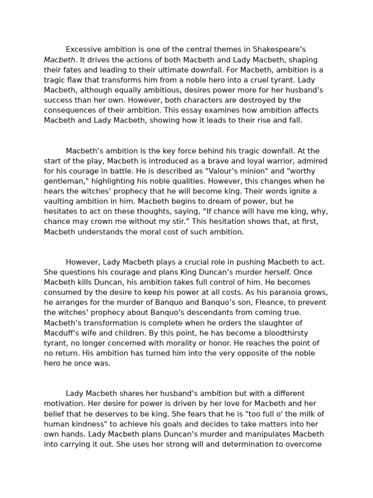 Excessive Ambition Theme | PDF | Macbeth | Shakespearean Tragedies