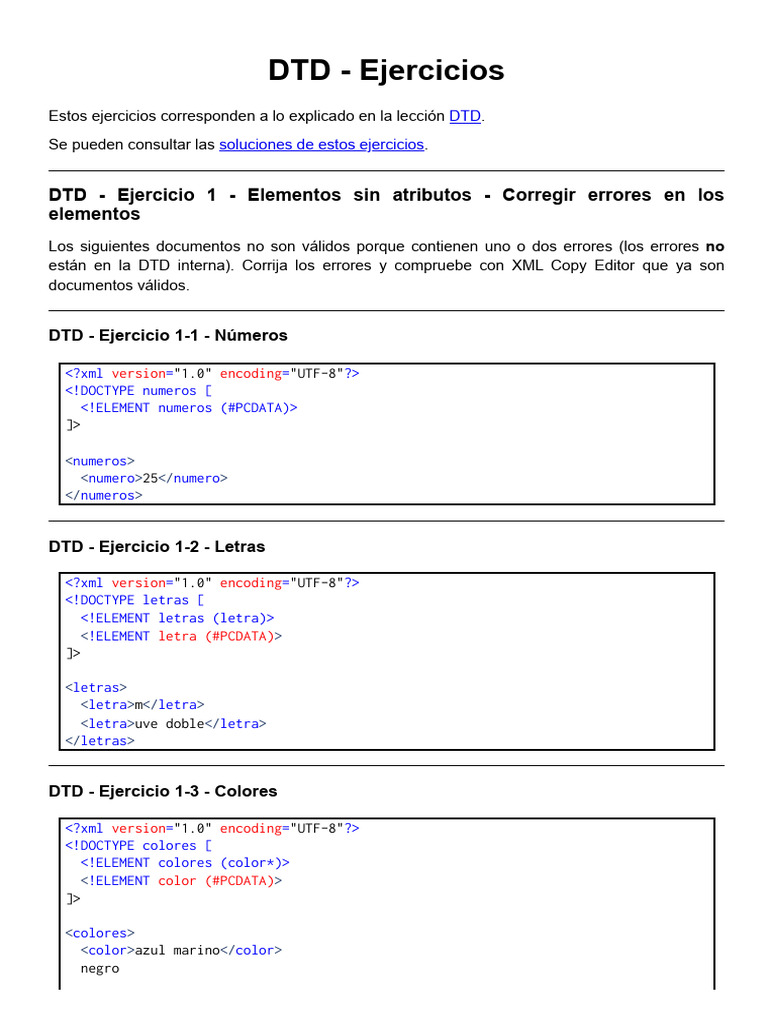 Ejercicios DTD XML | PDF | Xml | Persistencia