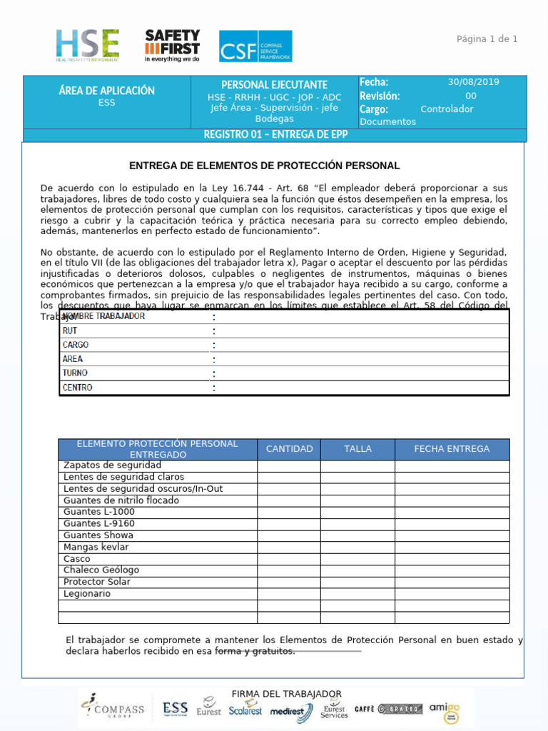 REGISTRO 01 Entrega de EPP - 2024 | PDF
