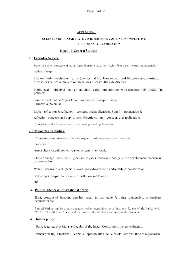 Punjab PCS 2025 Sylllabus | PDF