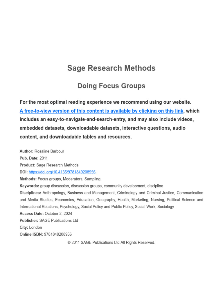 Barbour Doing-Focus-Groups | PDF | Focus Group | Sociology