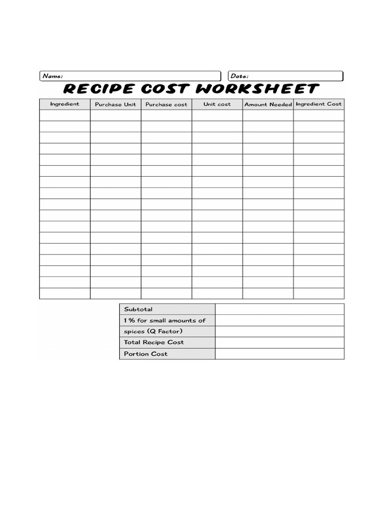 Printablee.com Restaurant Recipe Costing Worksheet 18082 178656.Jpg | PDF