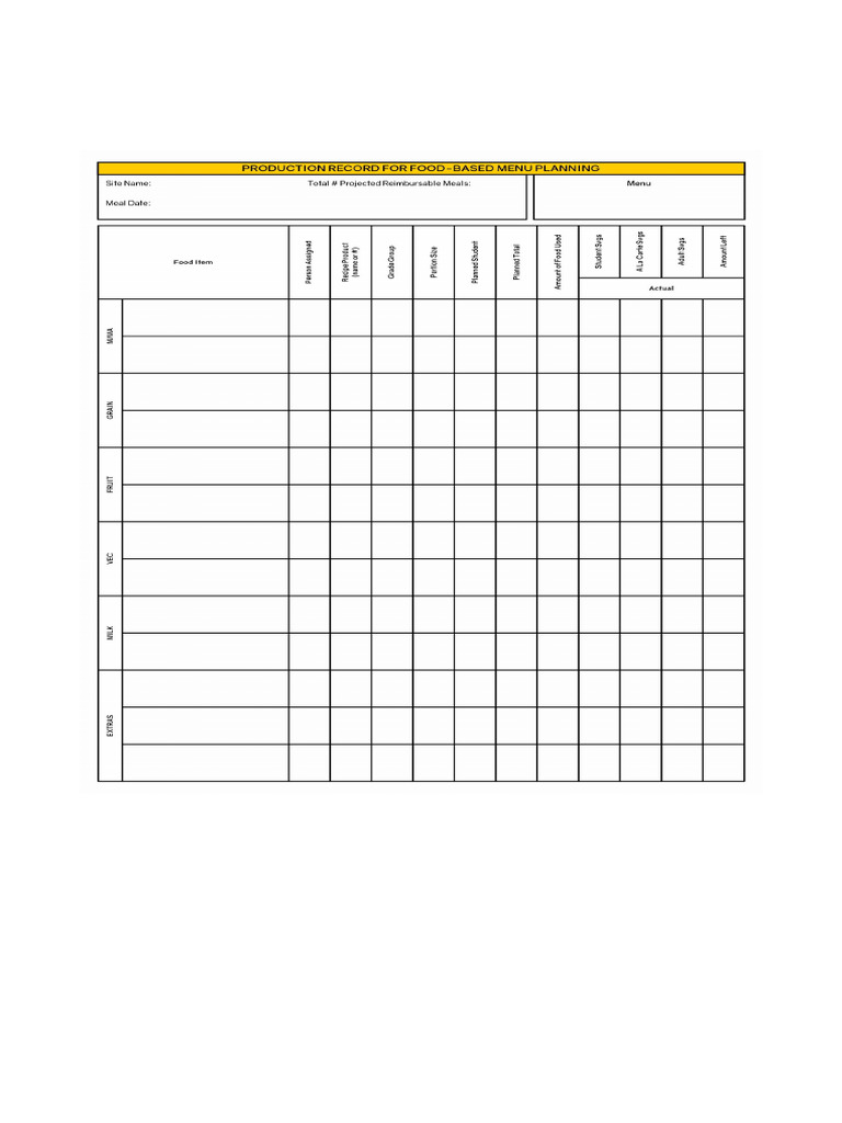 Printablee.com Food Production Sheet Template 178659.Png | PDF