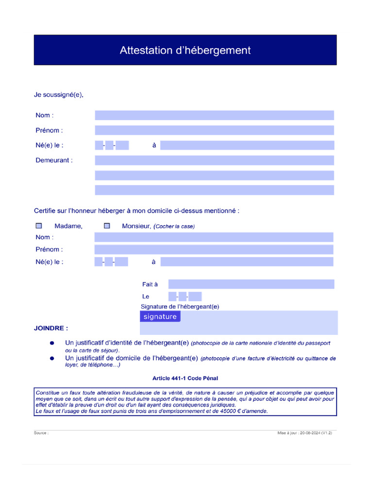Attestation D'Hebergement | PDF