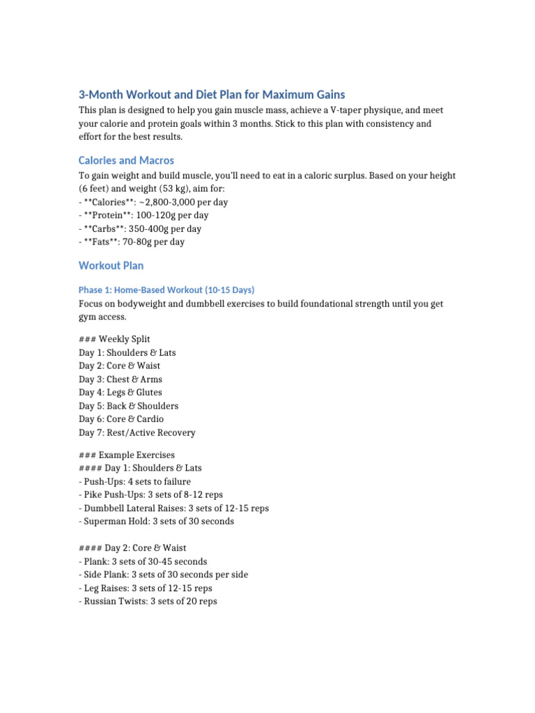 3-Month Muscle Gain Workout Plan | PDF