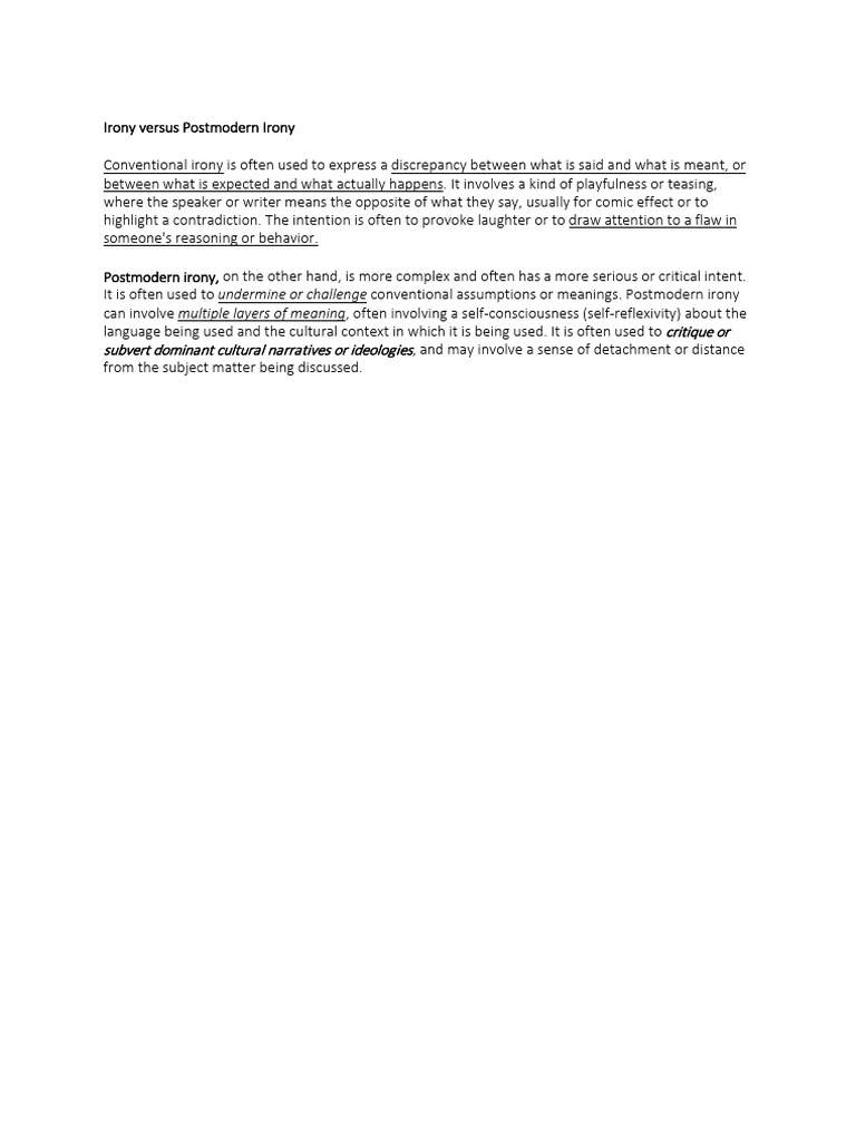 Irony Versus Postmodern Irony | PDF