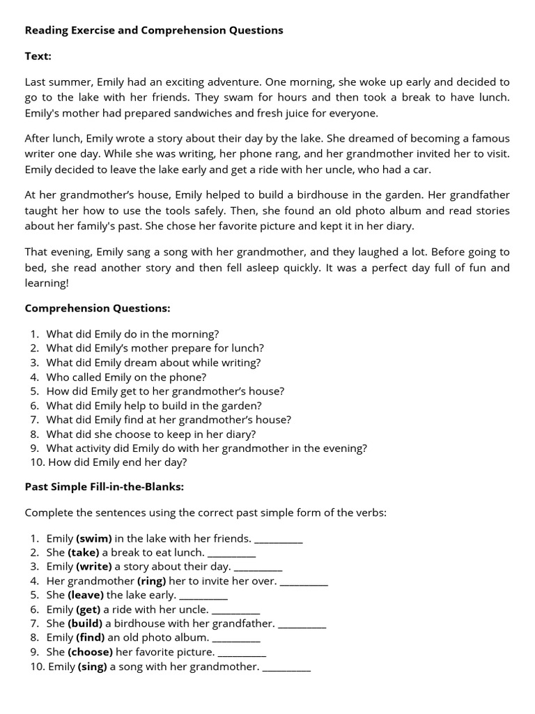 Reading Exercise and Comprehension Questions | PDF | Linguistics