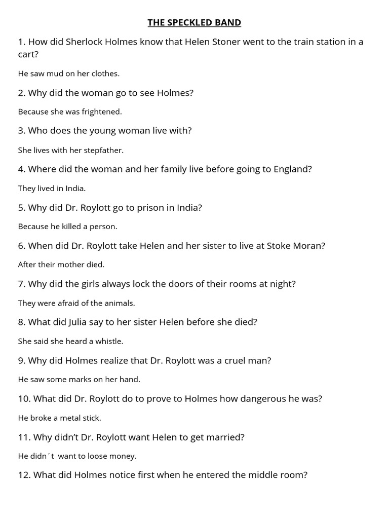 Sherlock Holmes: The Speckled Band | PDF