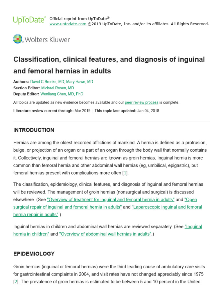 Classification, Clinical Features, and Diagnosis of Inguinal and ...