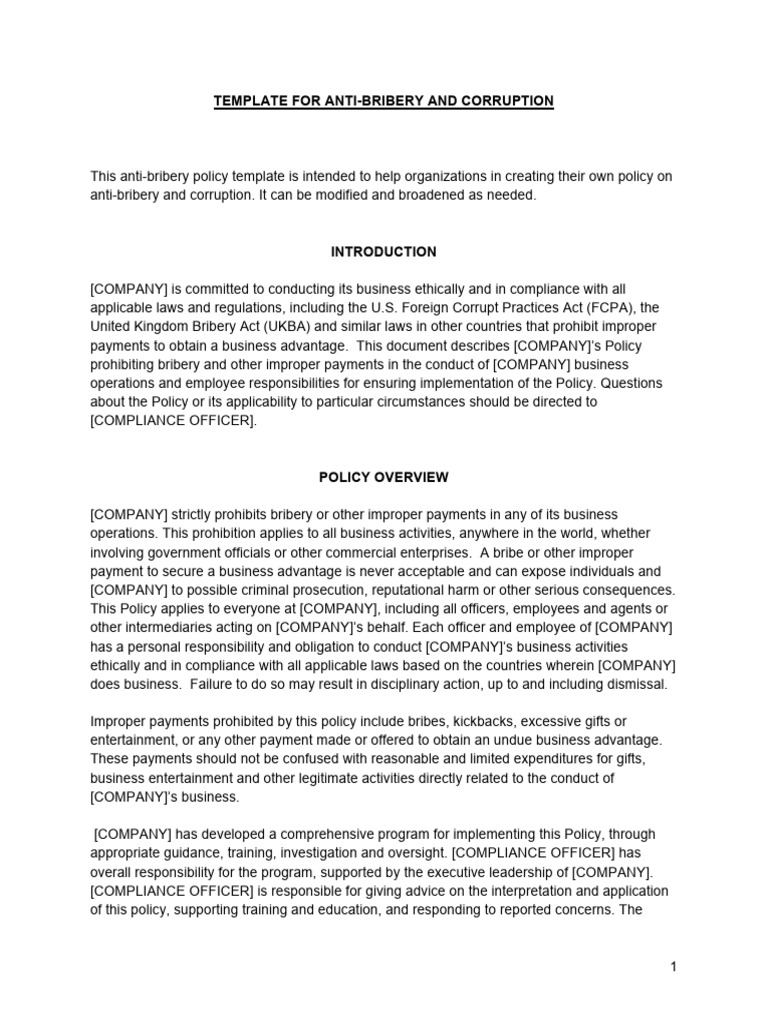 SAMPLE - Anti Bribery Policy | PDF | Bribery | Corruption