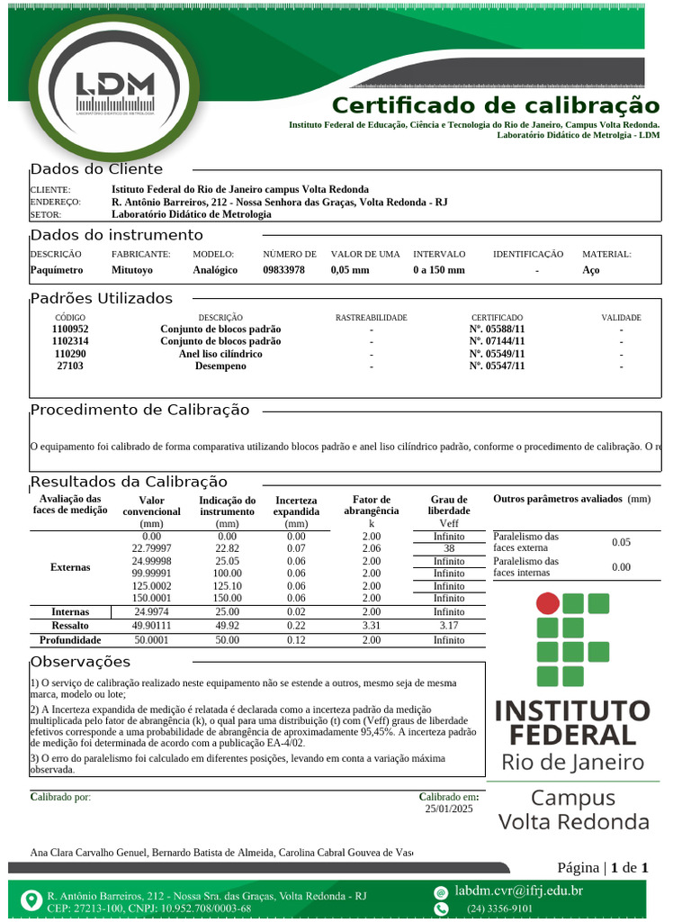 Cópia de Modelo de Certificado de Calibração | PDF | Calibração