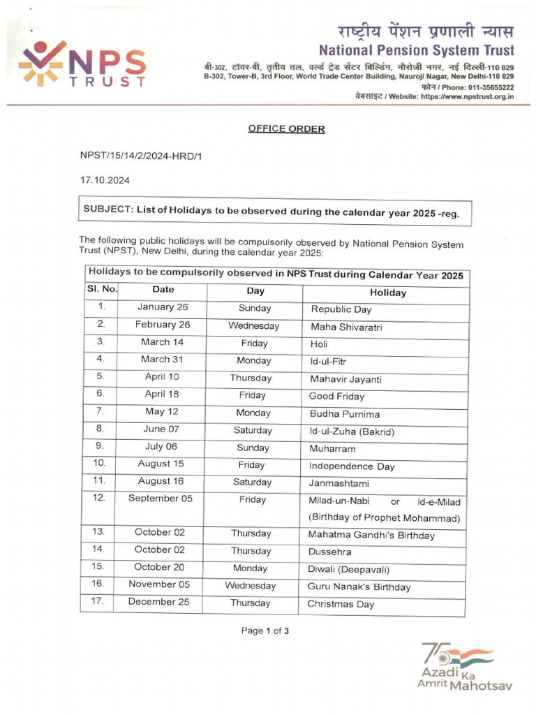 NPS Trust 2025 Holiday Schedule | PDF | Religious Festivals | Religious ...