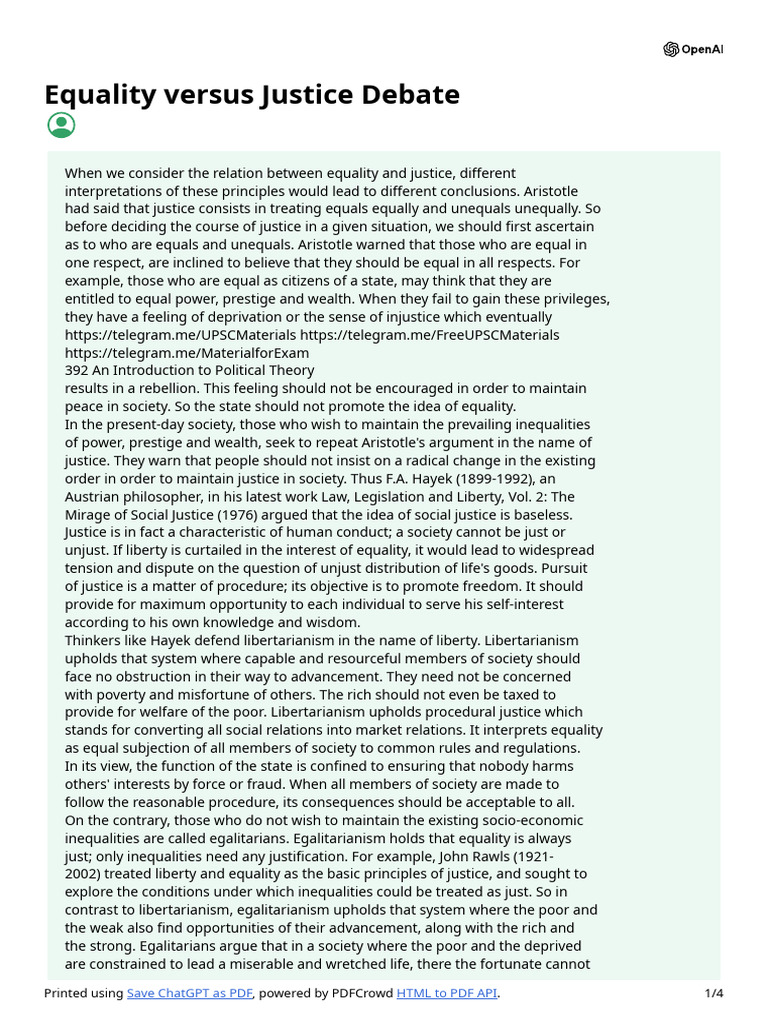 Equality vs. Justice: Philosophical Perspectives | PDF | Justice ...