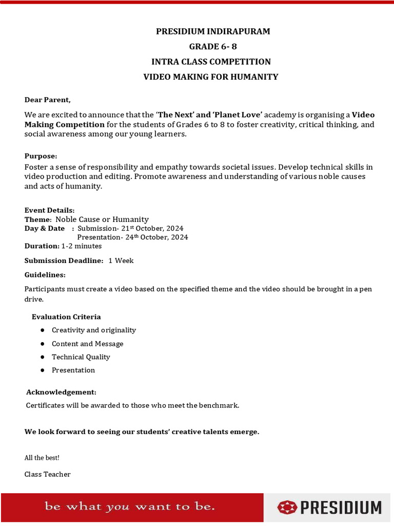 Video Competition for Grades 6-8 | PDF