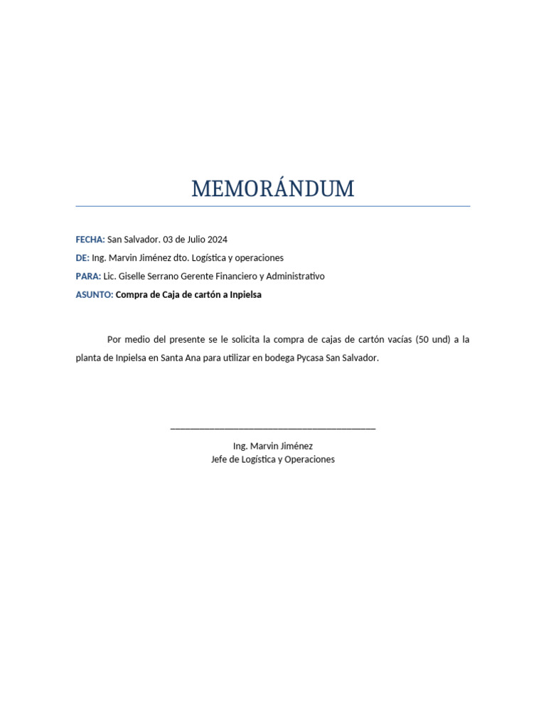 Ejemplo de Memorándum para Empresa | PDF