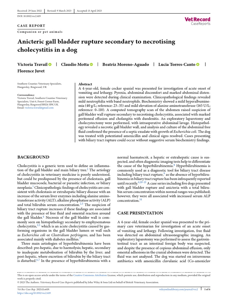 Vet Record Case Reports - 2023 - Travail - Anicteric Gall Bladder ...