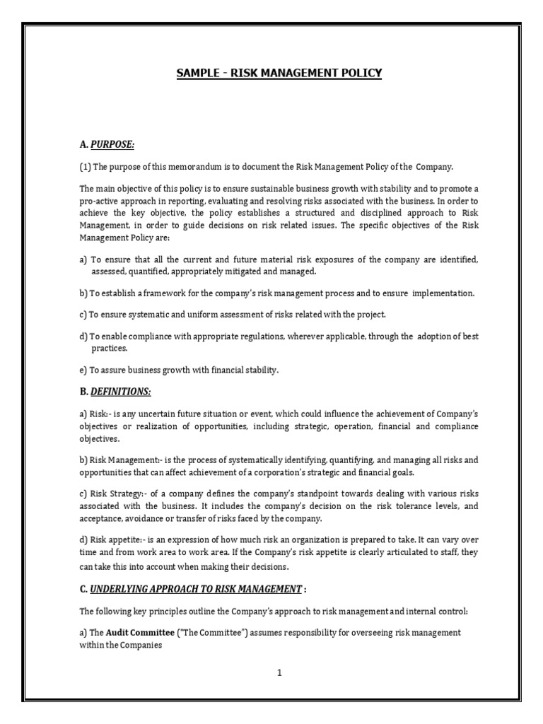 Risk Management Policy Overview | PDF | Risk | Risk Management