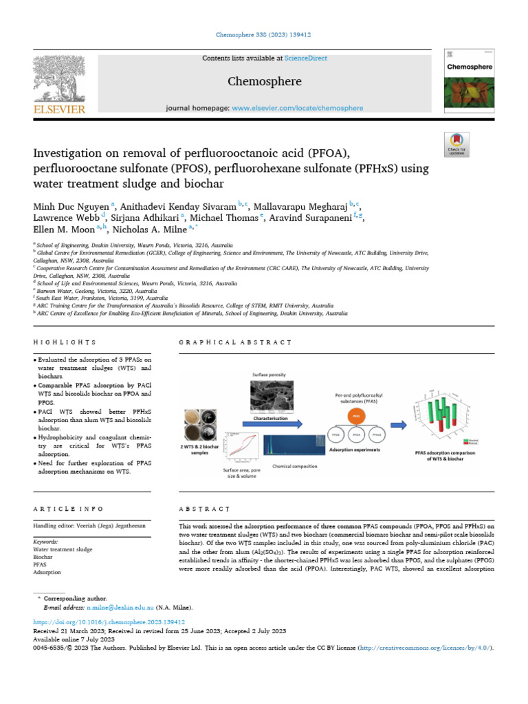 PFAS Removal Using Water Treatment Sludge | PDF | Adsorption | Pyrolysis